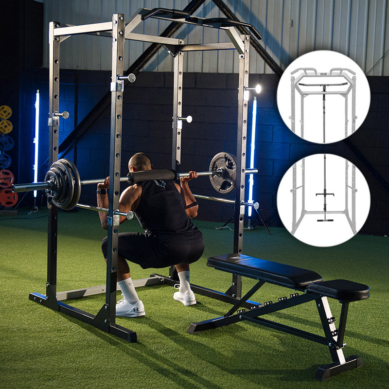 Supreme Power Rack Bundle — F100, Attachment, Bench, Bar & Weights